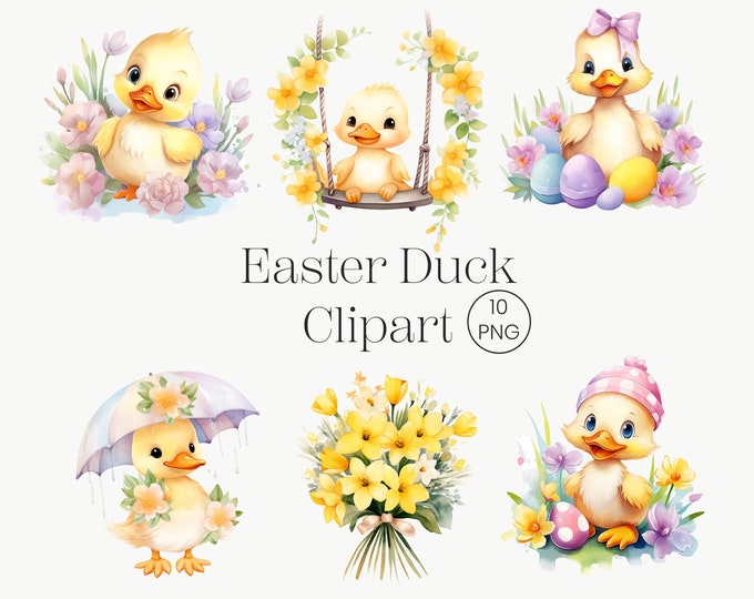 Easter Duck Watercolor Clipart – 36 PNG Cute Ducks With Easter Eggs ...