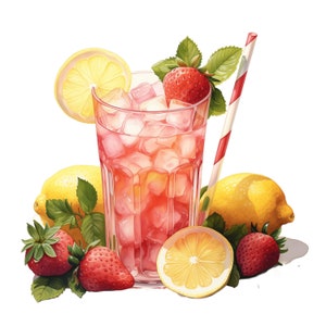Strawberry Lemonade Clipart | 10 High Quality JPG | Summer Cocktail ...