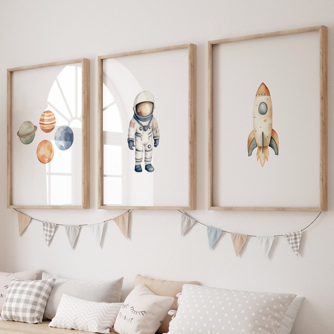 Set of 3 Outer Space Wall Art, Kids Room Prints, Printable Rocket Ship ...
