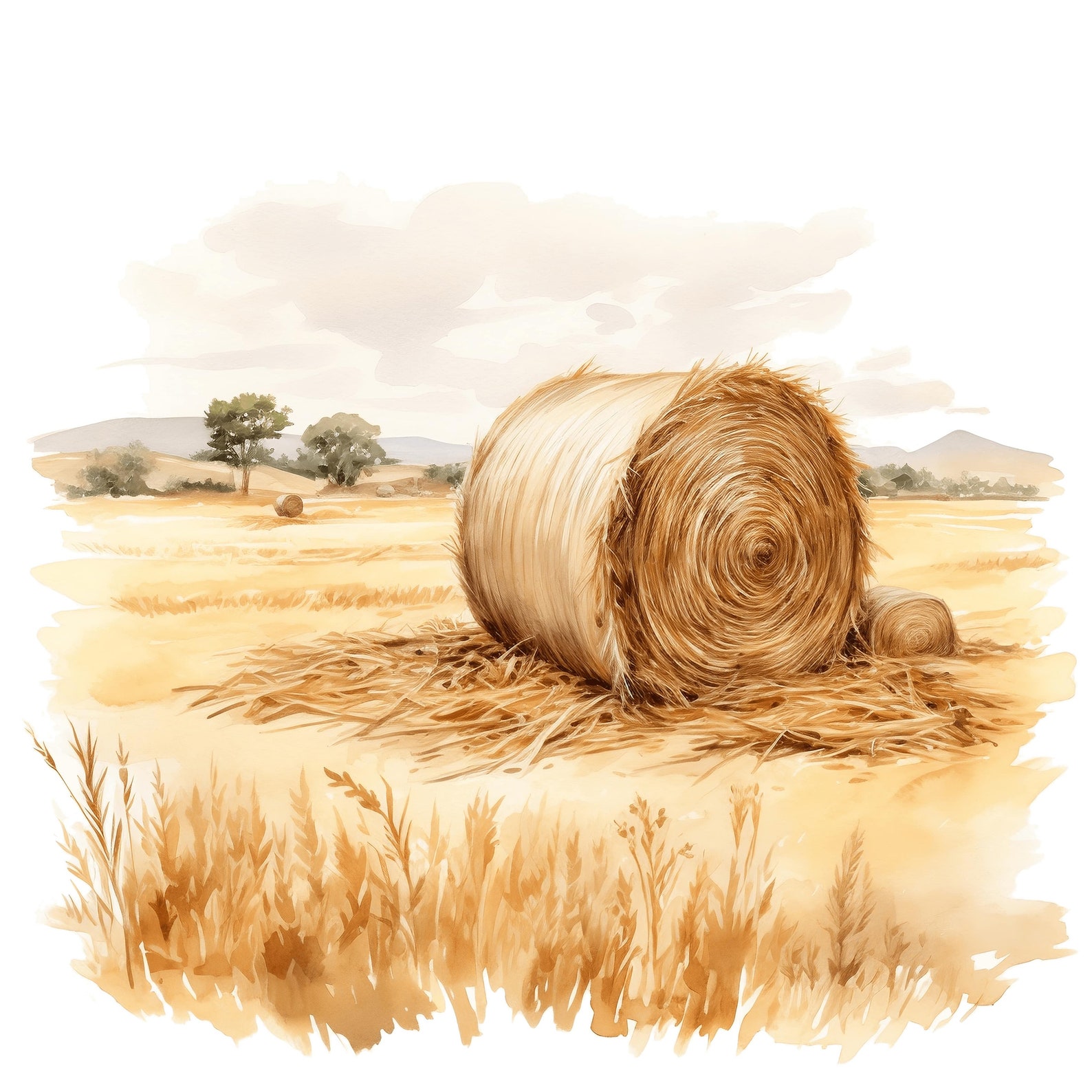 Bale of Hay Clipart Bundle | 10 JPG | Watercolor Farm Landscape ...
