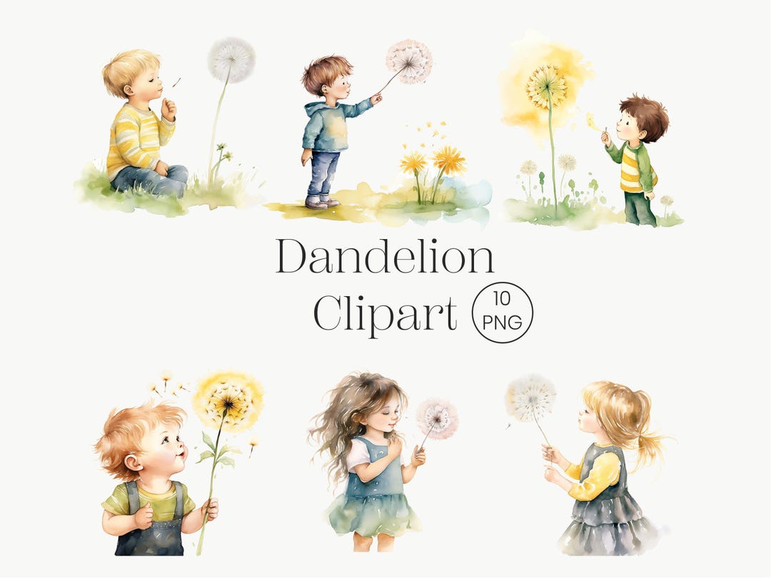 Kid and Dandelion | 10 PNG Clipart | Cute Girl and Dandelion Adorable ...