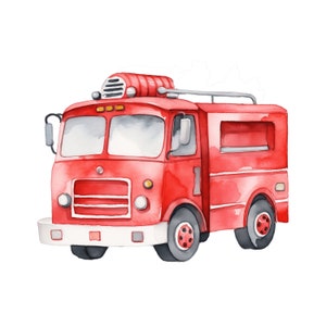 Watercolor Fire Truck 10 JPG Firefighter Clipart Fire Station ...