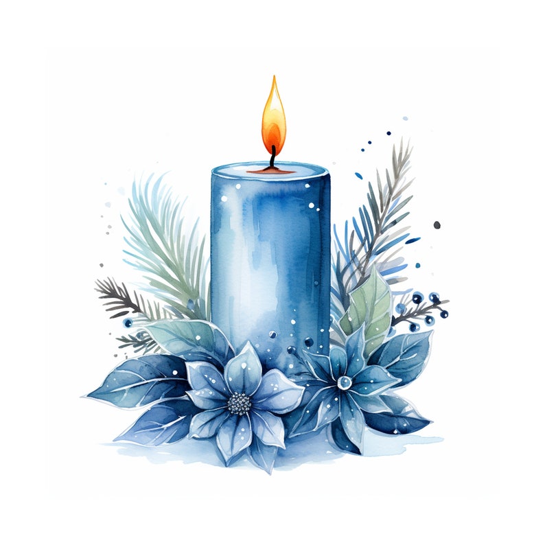 Christmas Candle Clipart, 10 JPG Blue Candle Clipart, Merry Christmas ...