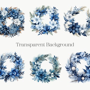 Blue Christmas Wreath Clipart | 10 Transparent PNG | Winter Watercolor ...