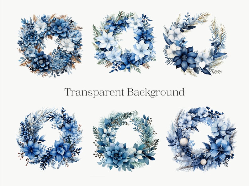 Blue Christmas Wreath Clipart 10 Transparent PNG Winter Watercolor ...