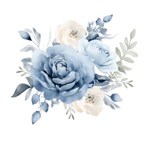 Dusty Blue Floral Clipart: Watercolor Peony Bouquet (digital Download ...