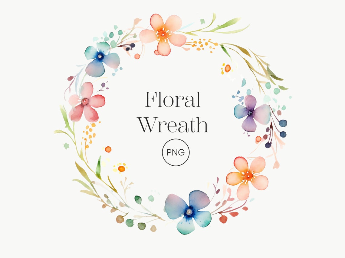 Watercolor Floral Wreath Clipart: Spring Flower PNG (digital Download ...