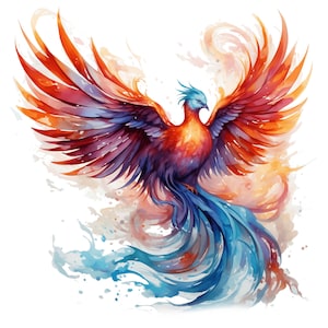 Watercolor Phoenix Clipart 10 JPG Magical Phoenix Bird Printable Gold ...