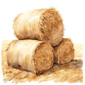Bale of Hay Clipart Bundle | 10 JPG | Watercolor Farm Landscape ...