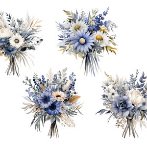 Blue Wedding Bohemian Wild Flowers | Bridal Bouquet Flowers Clipart - Etsy