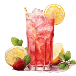 Strawberry Lemonade Clipart | 10 High Quality JPG | Summer Cocktail ...