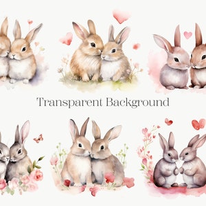 Bunny Love Clipart 10 PNG Watercolor Rabbit Clipart Printable ...