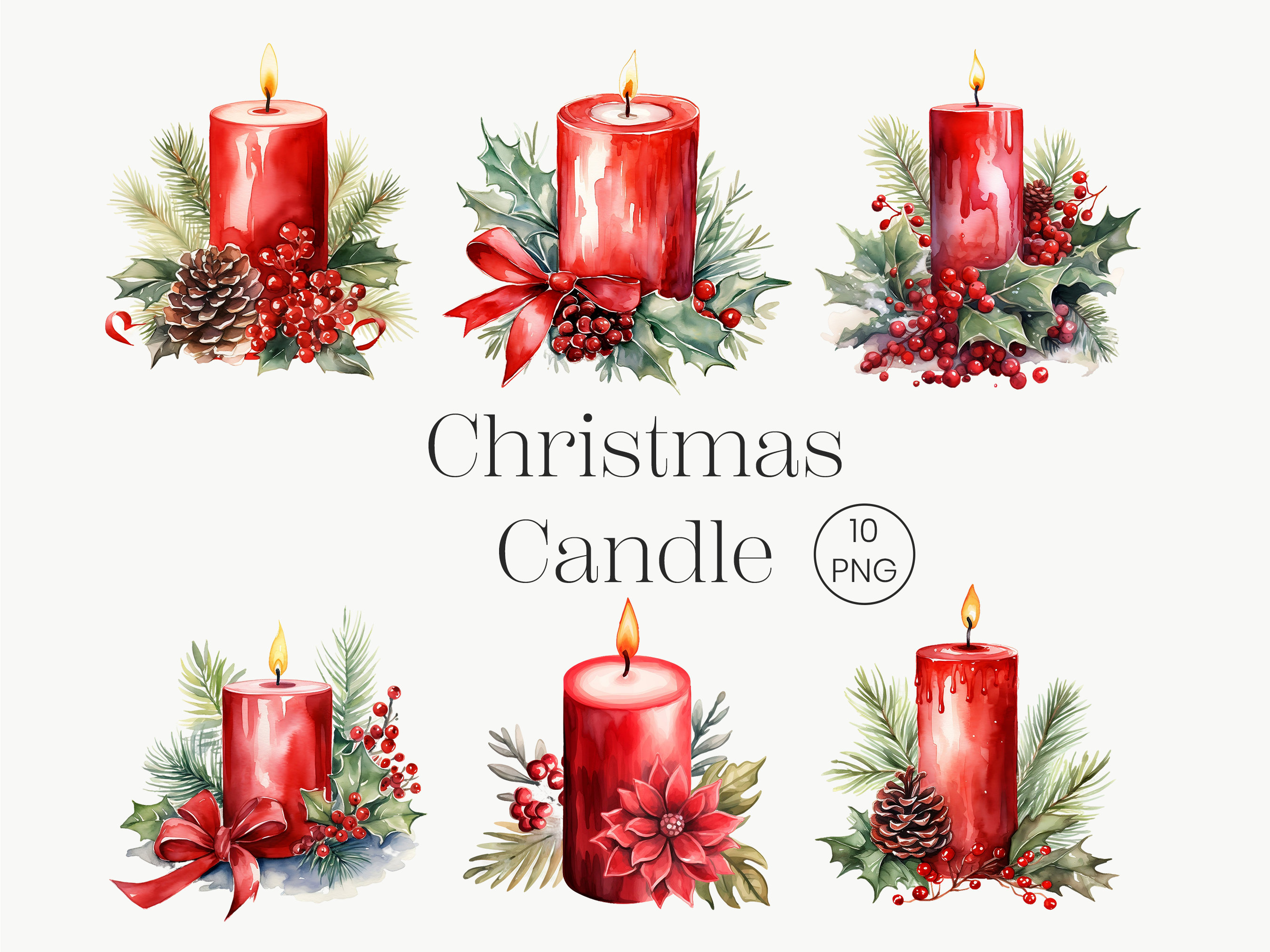 Christmas Candle Clipart, 10 PNG Red Candle Clipart, Merry Christmas ...