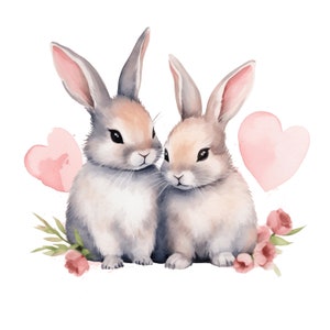 Watercolor Valentine Bunnies Clipart: Love Rabbits, Pastel Hues ...