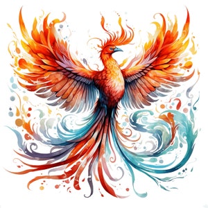 Watercolor Phoenix Clipart 10 JPG Magical Phoenix Bird Printable Gold ...