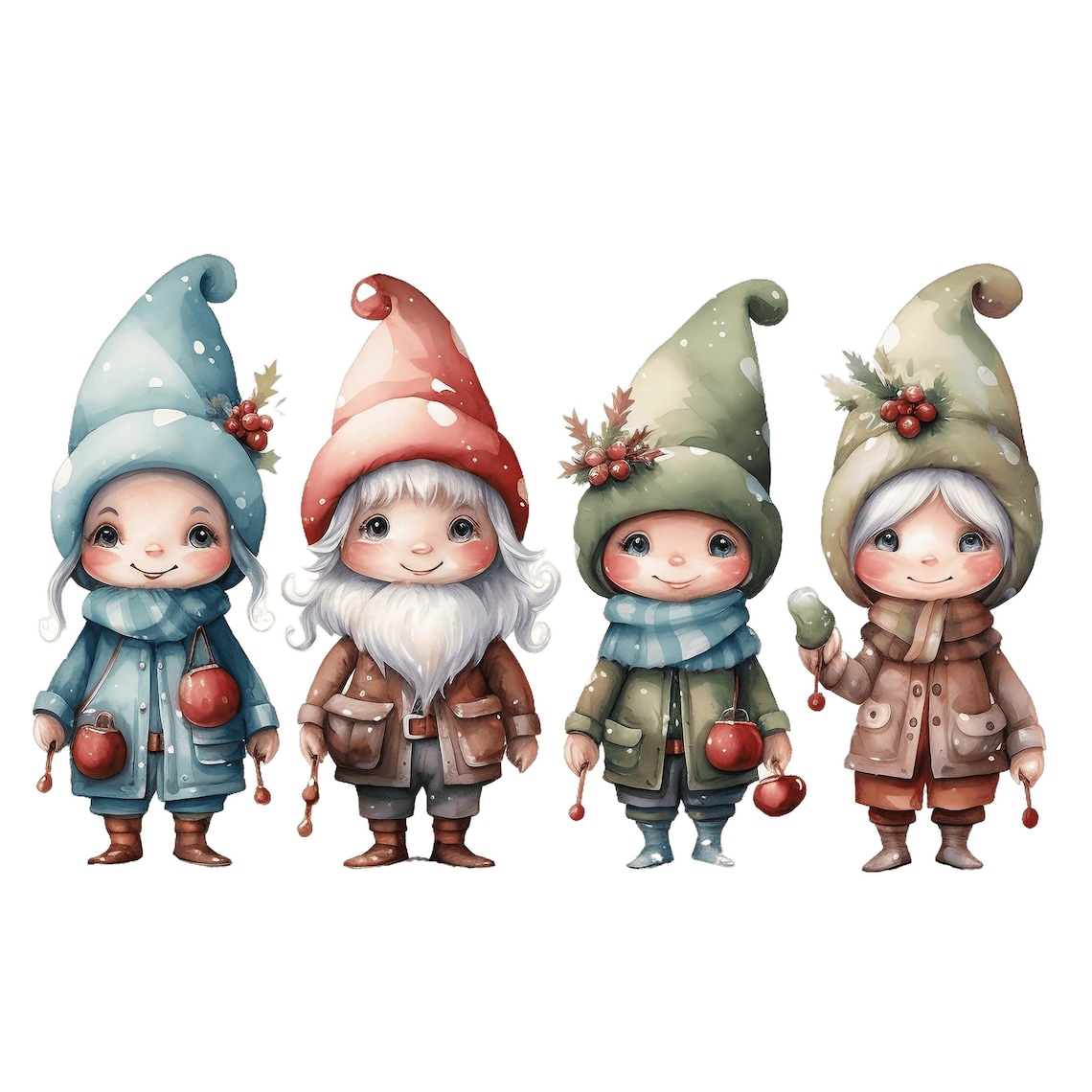 Watercolor Christmas Elves Clipart: Holiday Illustrations (JPG, PNG) - Etsy