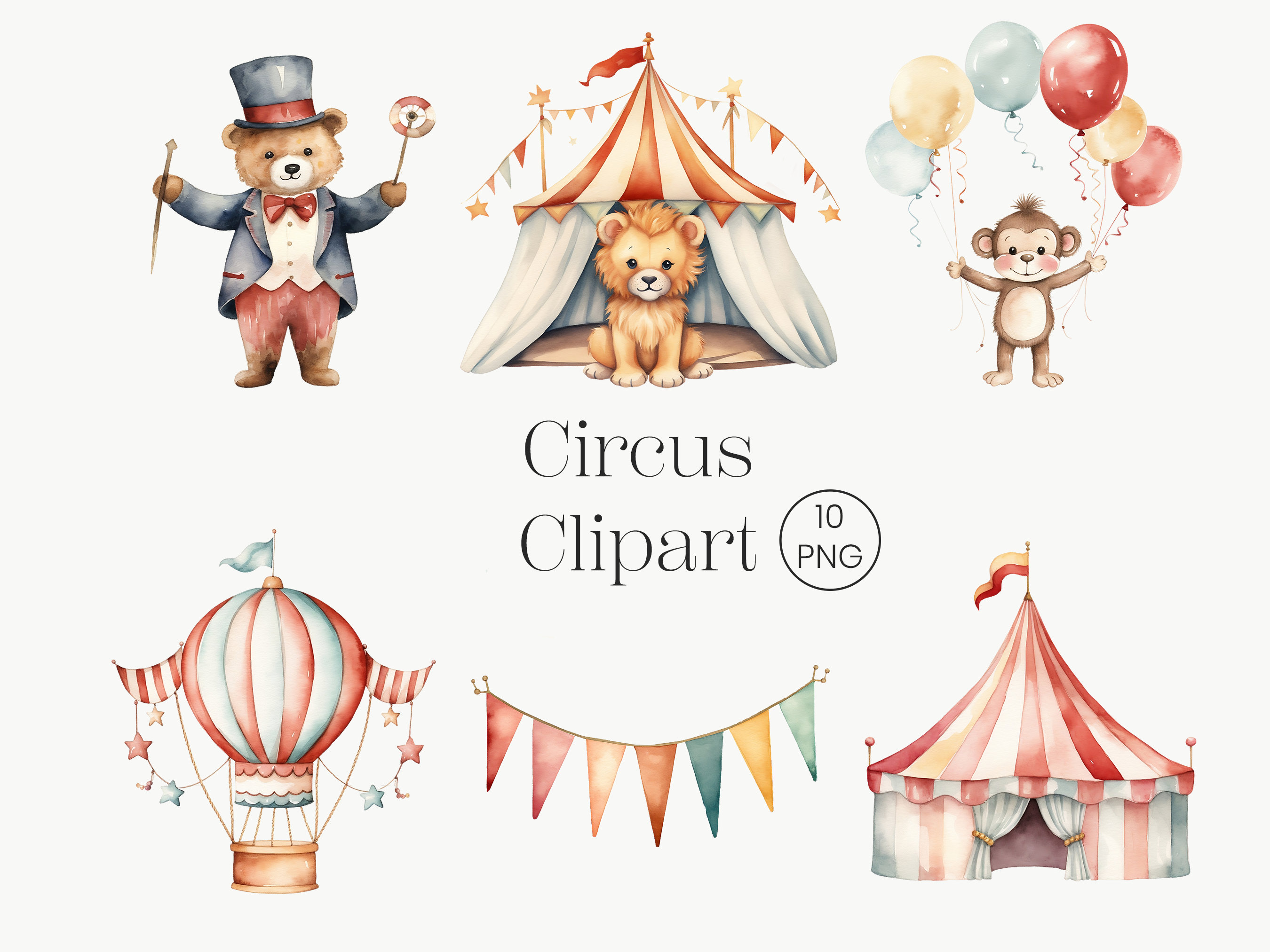 Watercolor Boho Circus Animals Clipart: Nursery Decor (PNG) - Etsy
