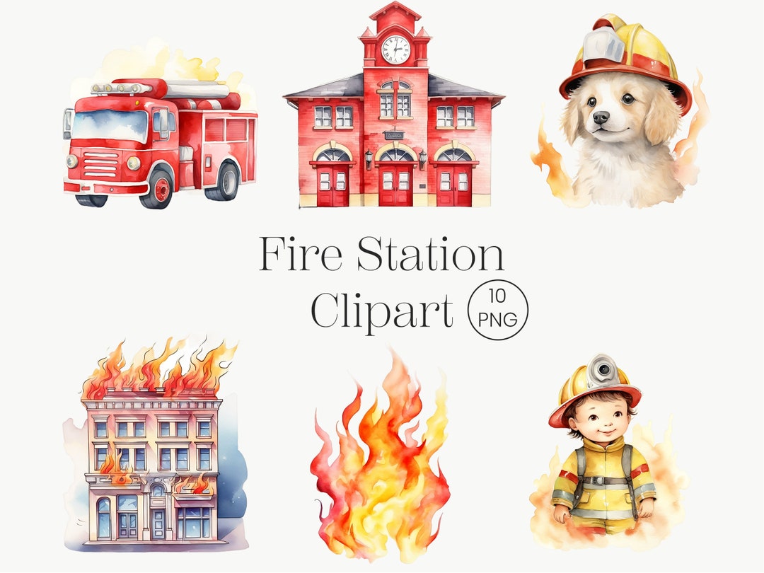 Watercolor Fire Station 10 PNG Firefighter Clipart Fire Station ...
