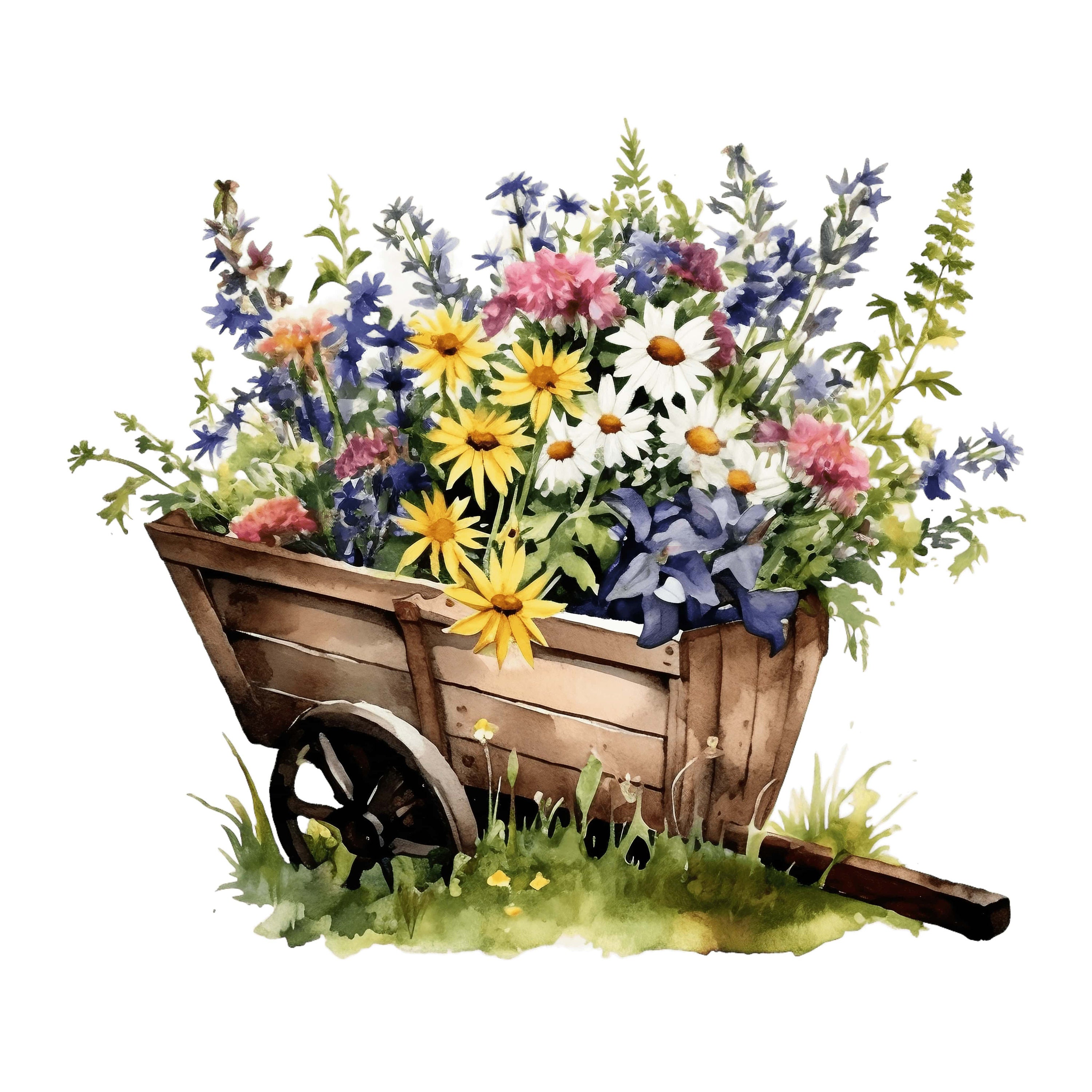 Floral Wheelbarrow Clipart 10 High Quality JPG Digital - Etsy Canada
