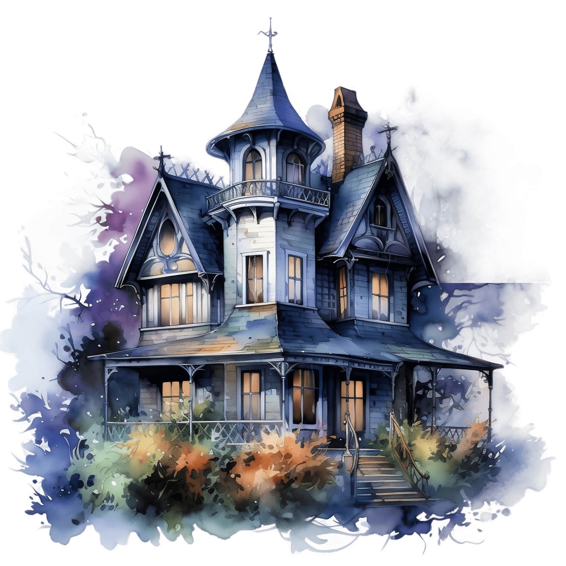 Watercolor Haunted House Clipart | Spooky Halloween Decor (digital ...