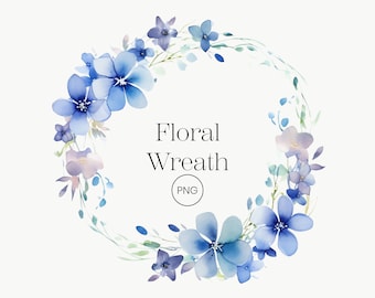 Premade Wreath Watercolor Clipart Floral Clipart Blue Floral Wreath ...
