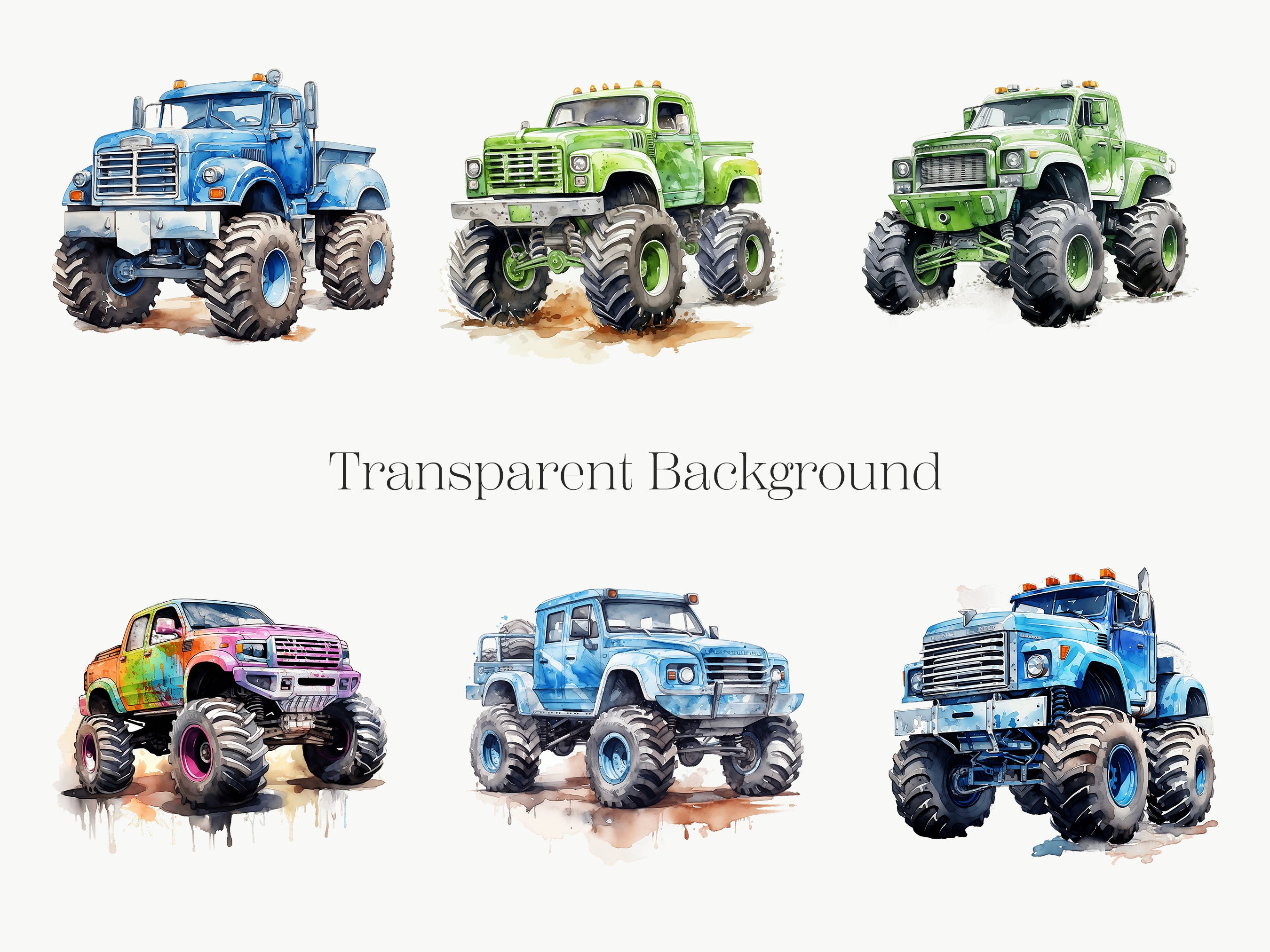 Monster Trucks Bundle 10 PNG Monster Truck PNG Watercolor Monster Truck ...
