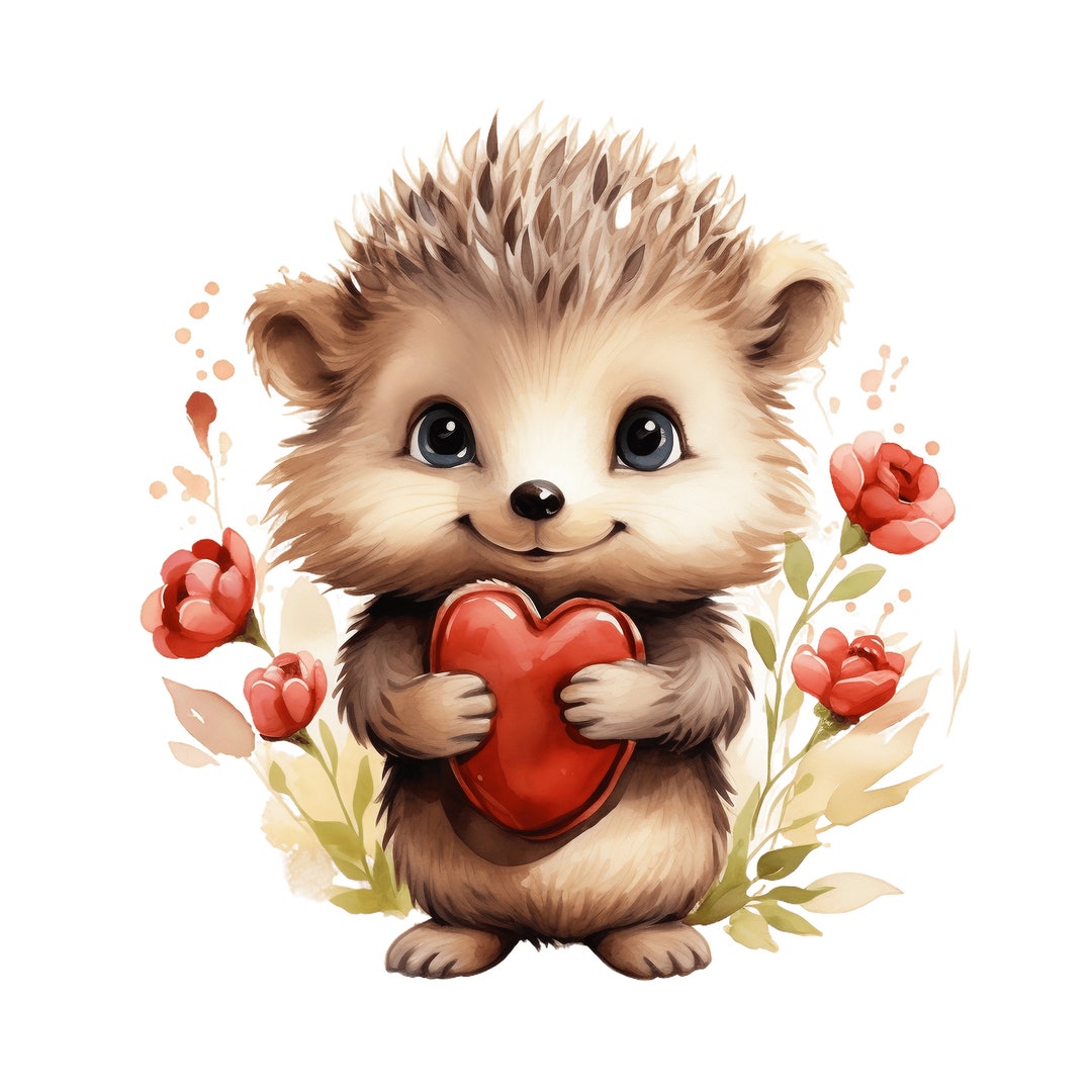 Cute Animal Valentines Clipart | 10 JPG | Cute Hedgehog Clip Art ...