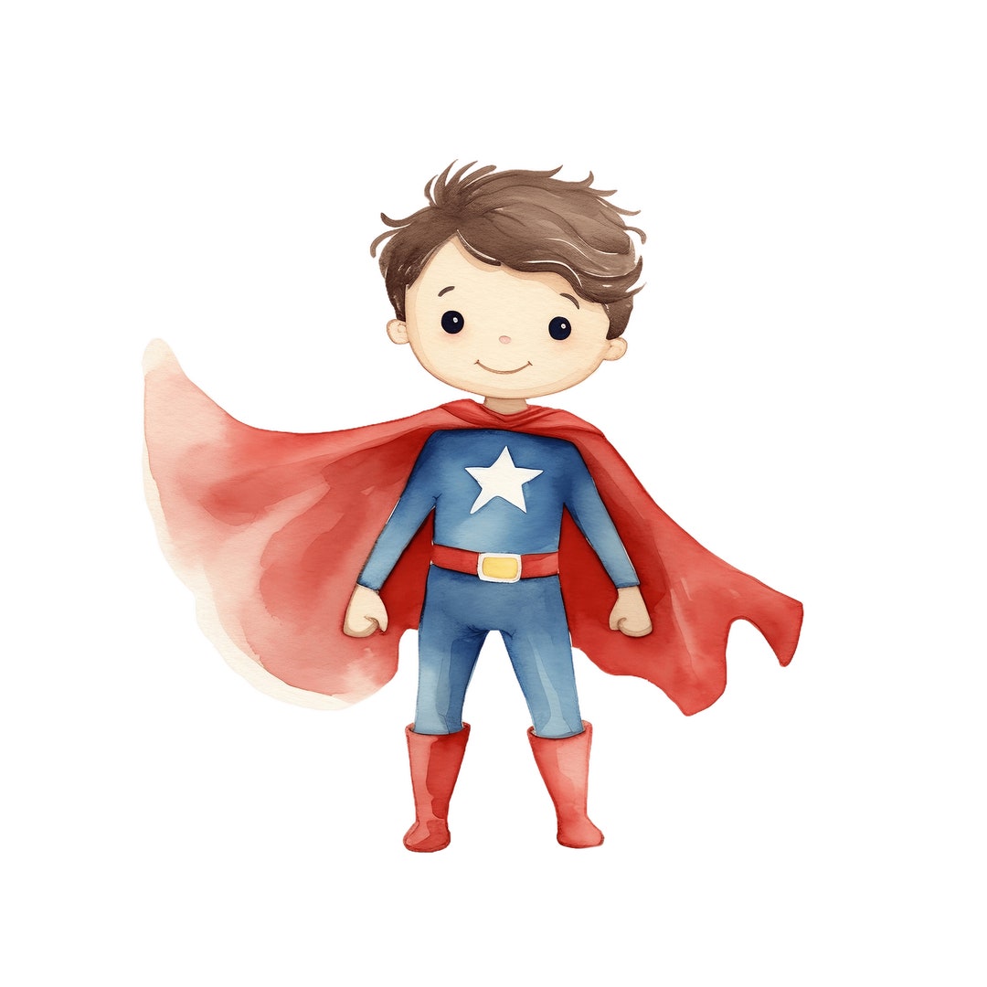Watercolor Superhero Kids Clipart: Nursery Art (JPG, Digital Download ...