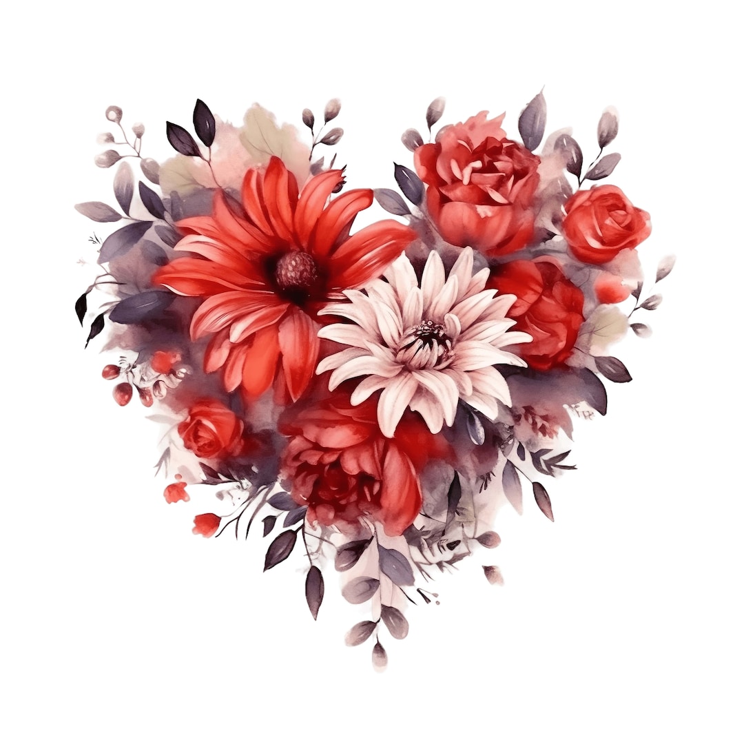 Floral Hearts Clipart | 10 High Quality JPG | Red Flowers Heart Clipart ...