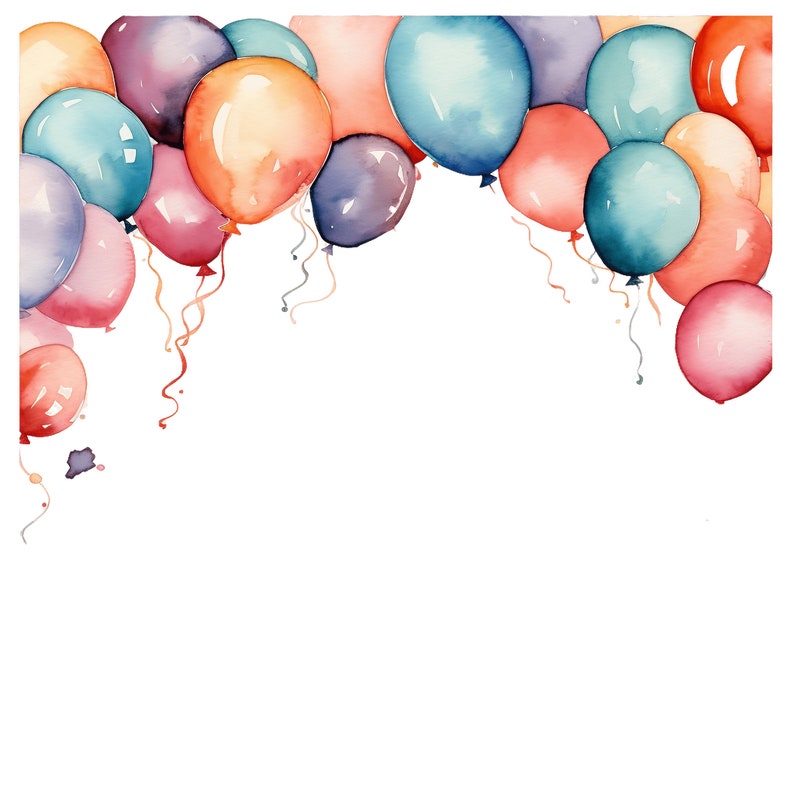 Watercolor Birthday Party Borders and Frames 10 JPG Balloons Clipart ...