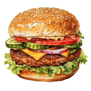 Watercolor Burger Clipart: Fast Food Digital PNG (10 JPG) - Etsy