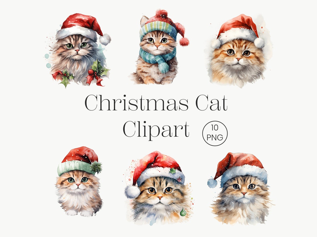 Christmas Cat Clipart | Christmas Clipart, Watercolor Christmas Cat PNG ...