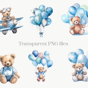 Watercolor Birthday Teddy Bear Clipart Collection for - Etsy