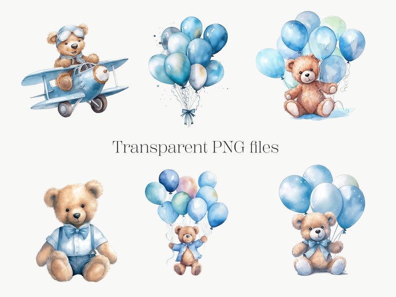 Watercolor Birthday Teddy Bear Clipart Collection for - Etsy