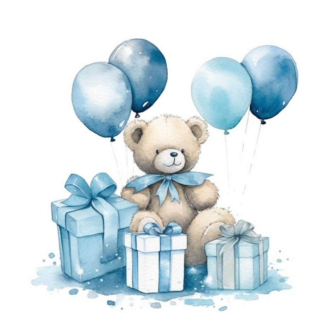 Watercolor Birthday Teddy Bear Clipart Collection for - Etsy