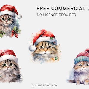 Christmas Cat Clipart | Christmas Clipart, Watercolor Christmas Cat PNG ...