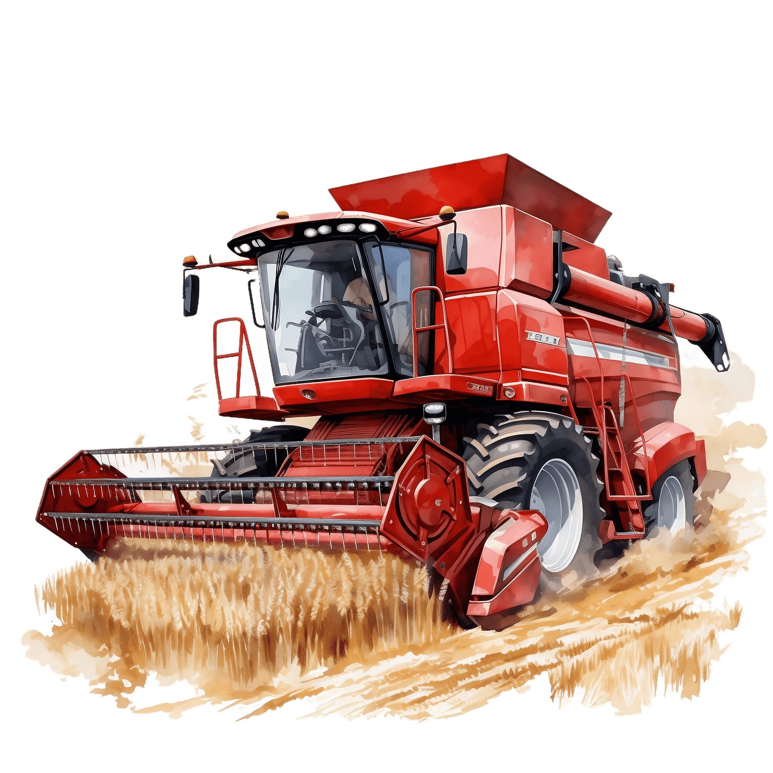 Red Combine Harvester Watercolor, Farming Vehicles Clipart, Harvest ...