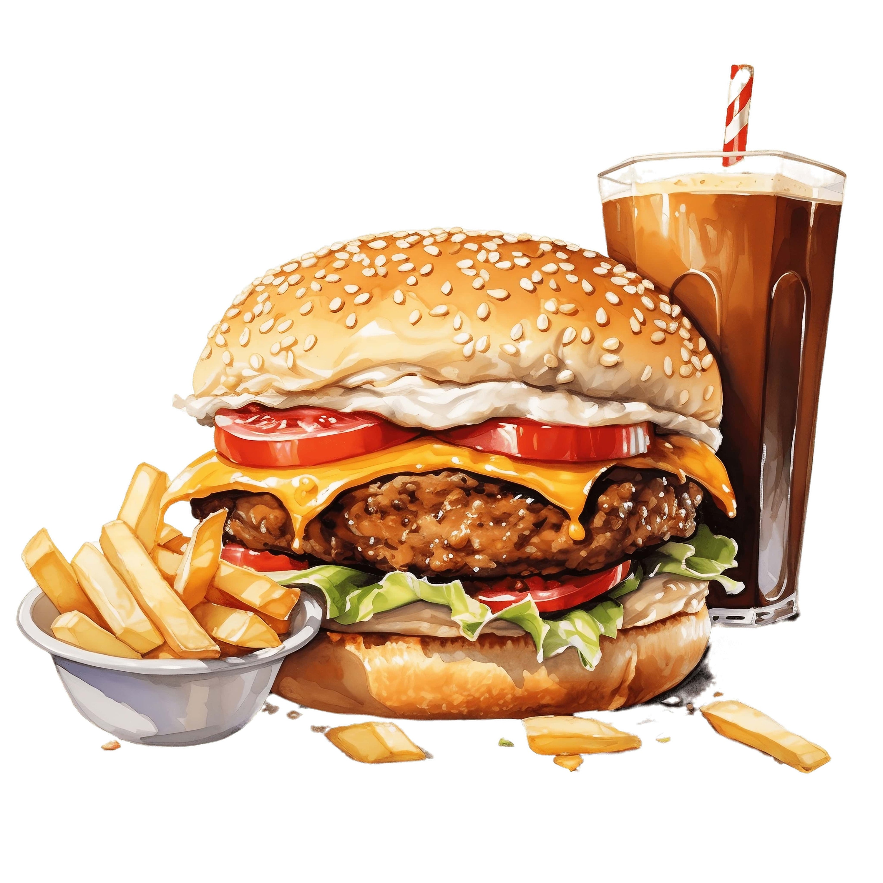 Watercolor Burger Clipart: Fast Food Digital PNG (10 JPG) - Etsy