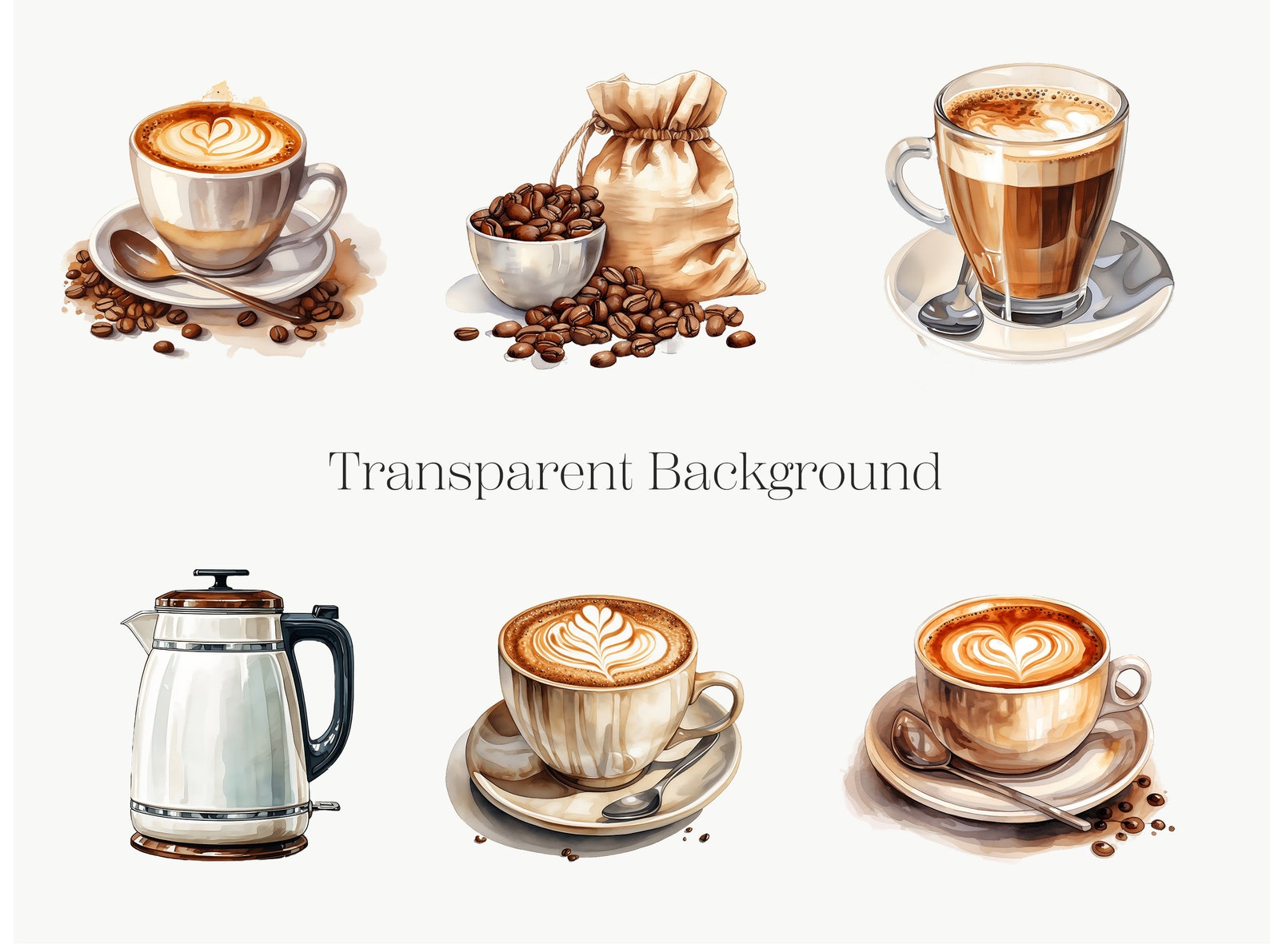 Coffee Clipart 10 Transparent PNG Watercolor Coffee Cup - Etsy