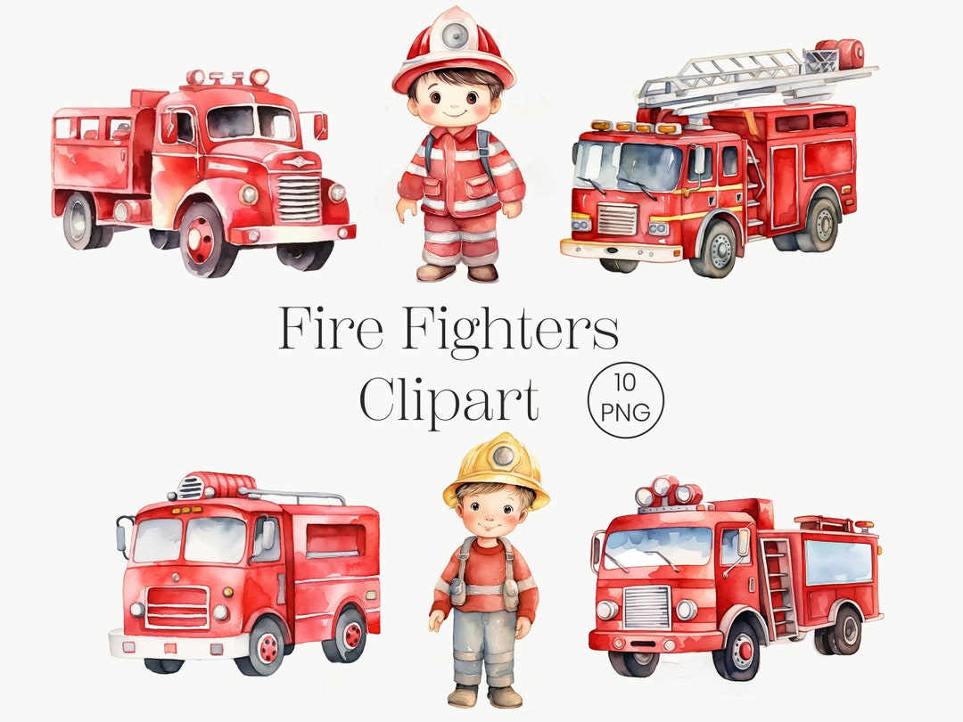 Watercolor Fire Truck 10 PNG Firefighter Clipart Fire Station ...