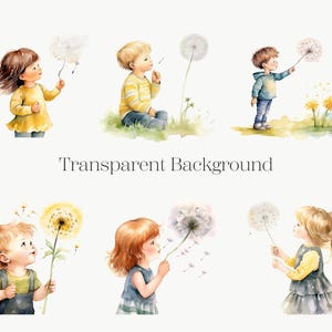 Kid and Dandelion | 10 PNG Clipart | Cute Girl and Dandelion Adorable ...