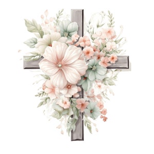 Flower Cross Watercolor, Lily Cross Watercolor, Pastel Clipart Cross ...