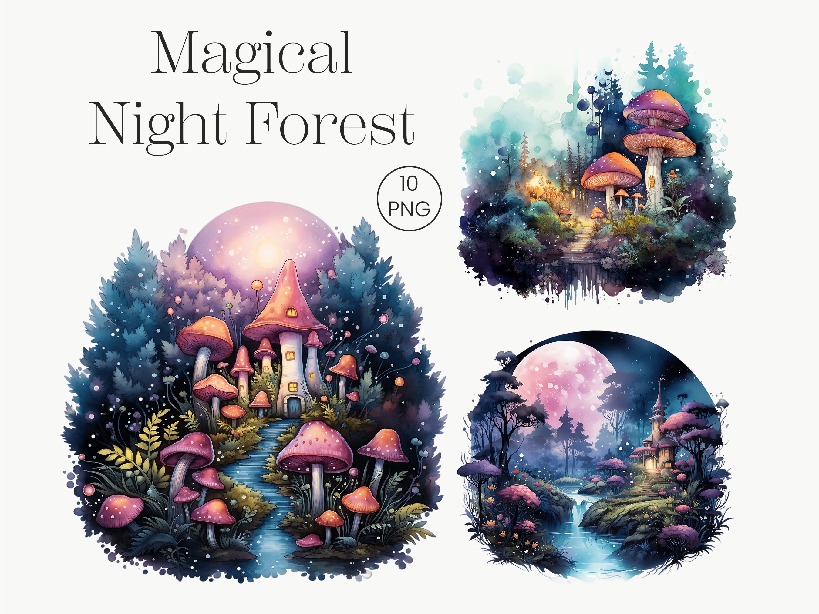 Magical Night Forest 10 High Quality Transparent PNG - Etsy