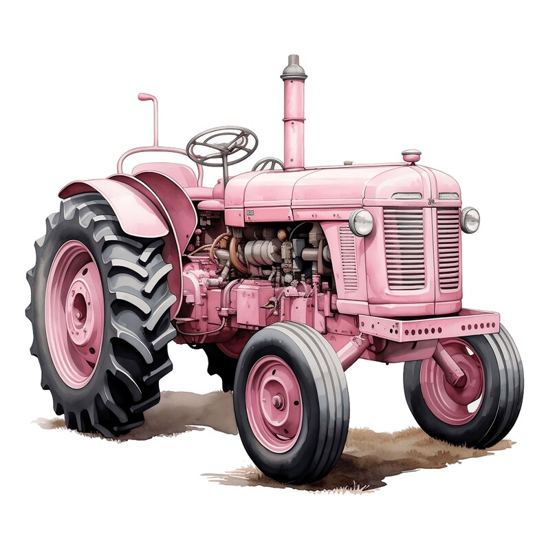 Pink Tractor Clipart: Vintage Farm Watercolor (digital Art) - Etsy