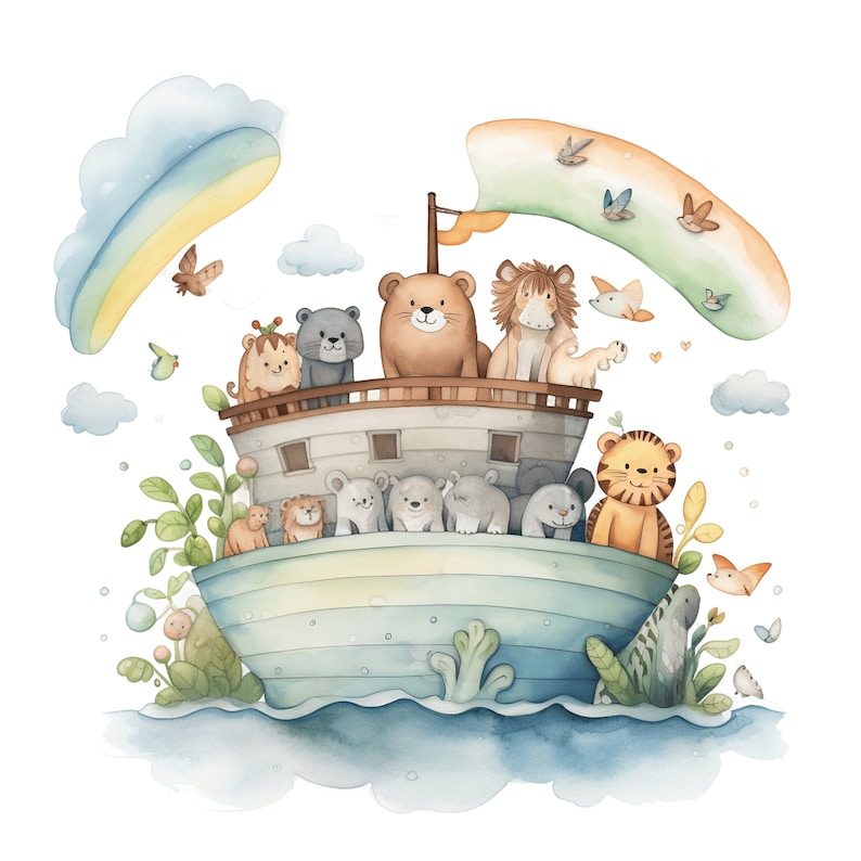 Watercolor Noah's Ark Watercolor Clipart, 10 JPG Noah's Ark Clipart ...