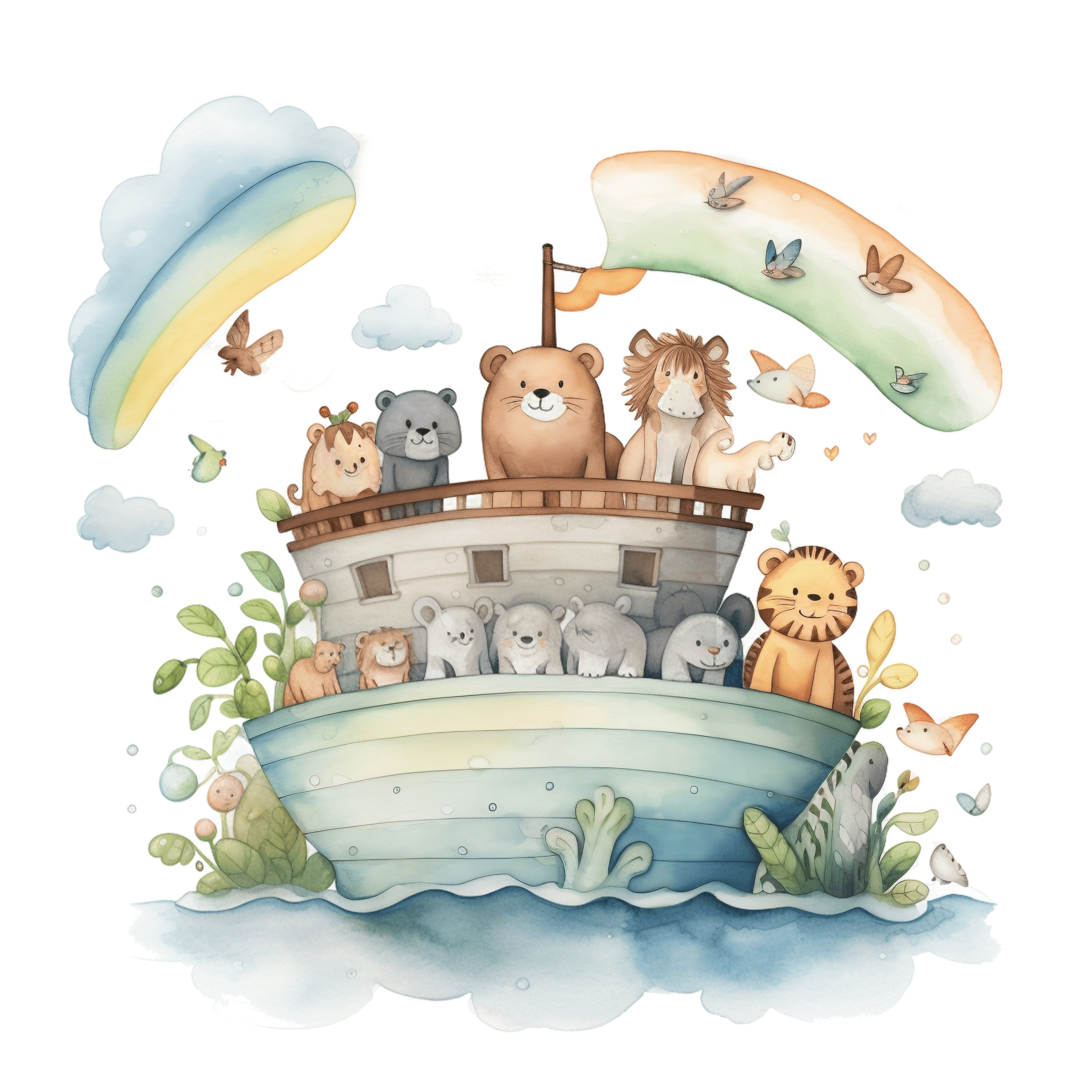 Watercolor Noah's Ark Watercolor Clipart, 10 JPG Noah's Ark Clipart ...