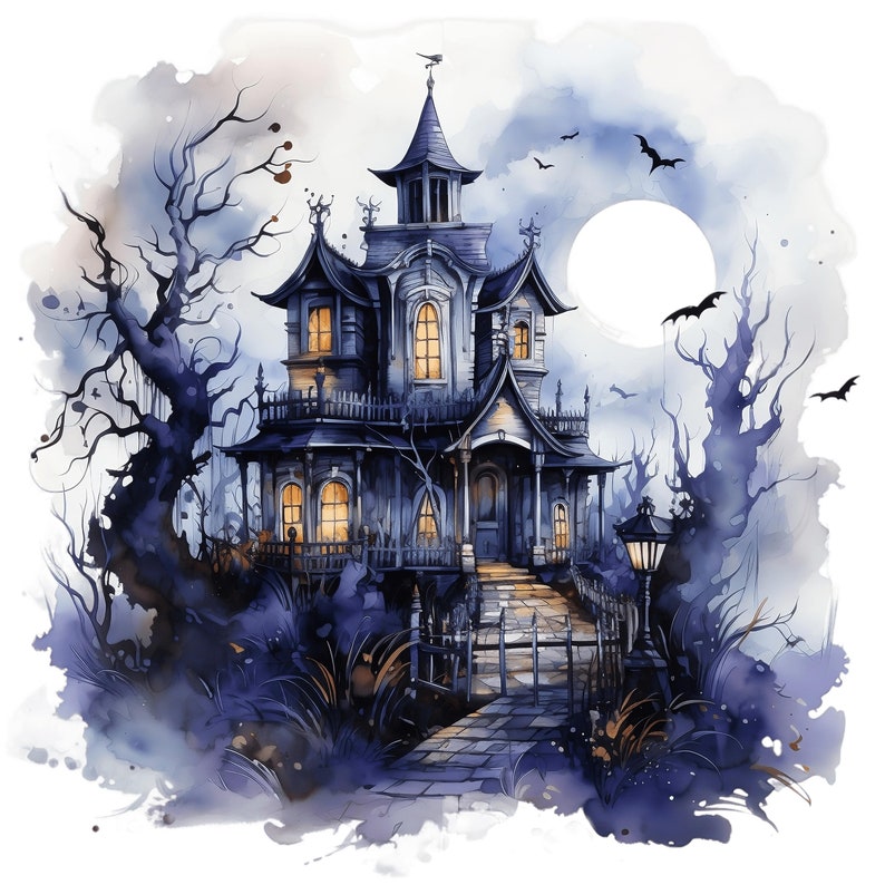 Watercolor Haunted House Clipart | Spooky Halloween Decor (digital ...