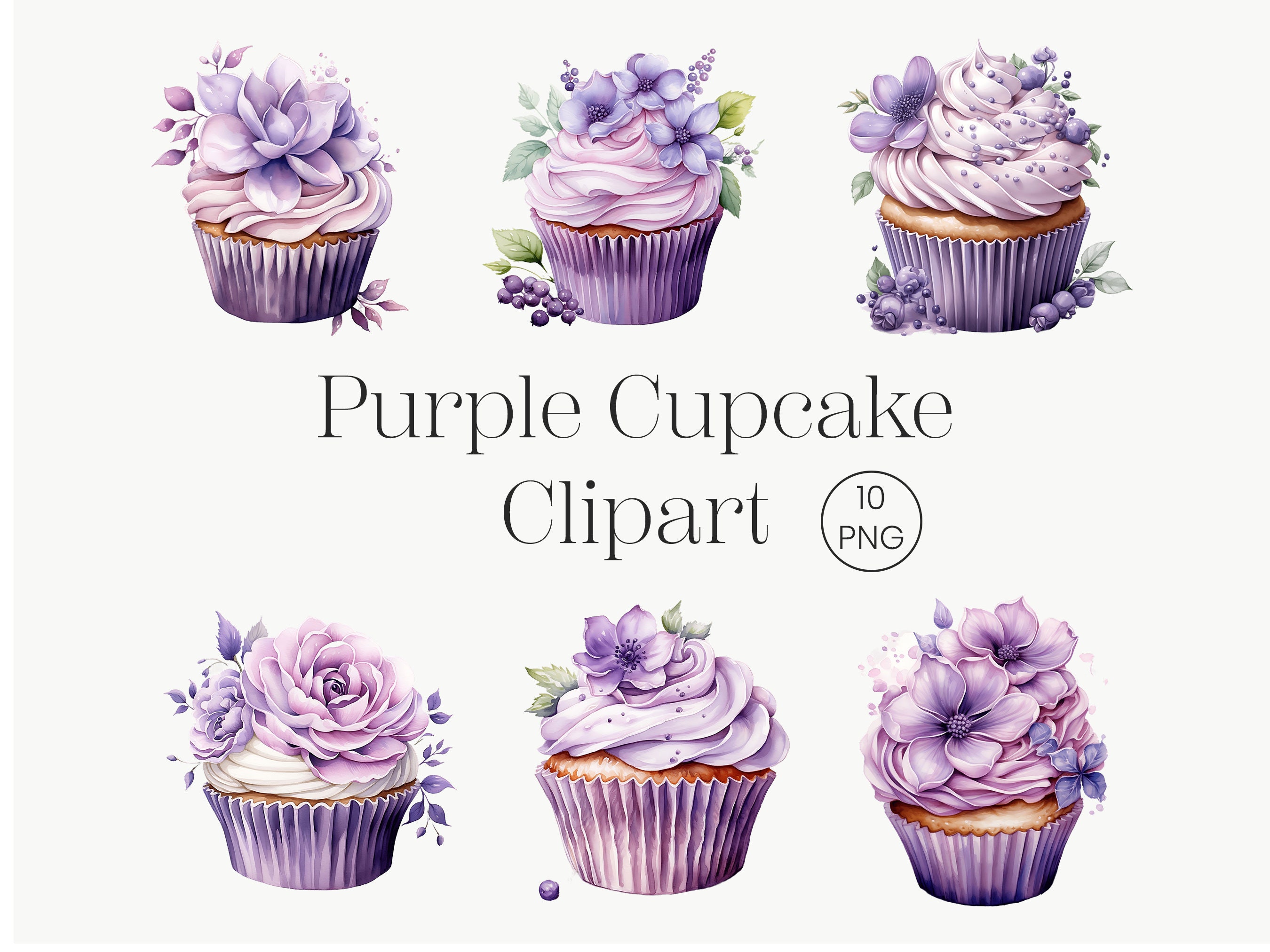 Watercolor Floral Cupcakes Clipart 10 Transparent PNG - Etsy