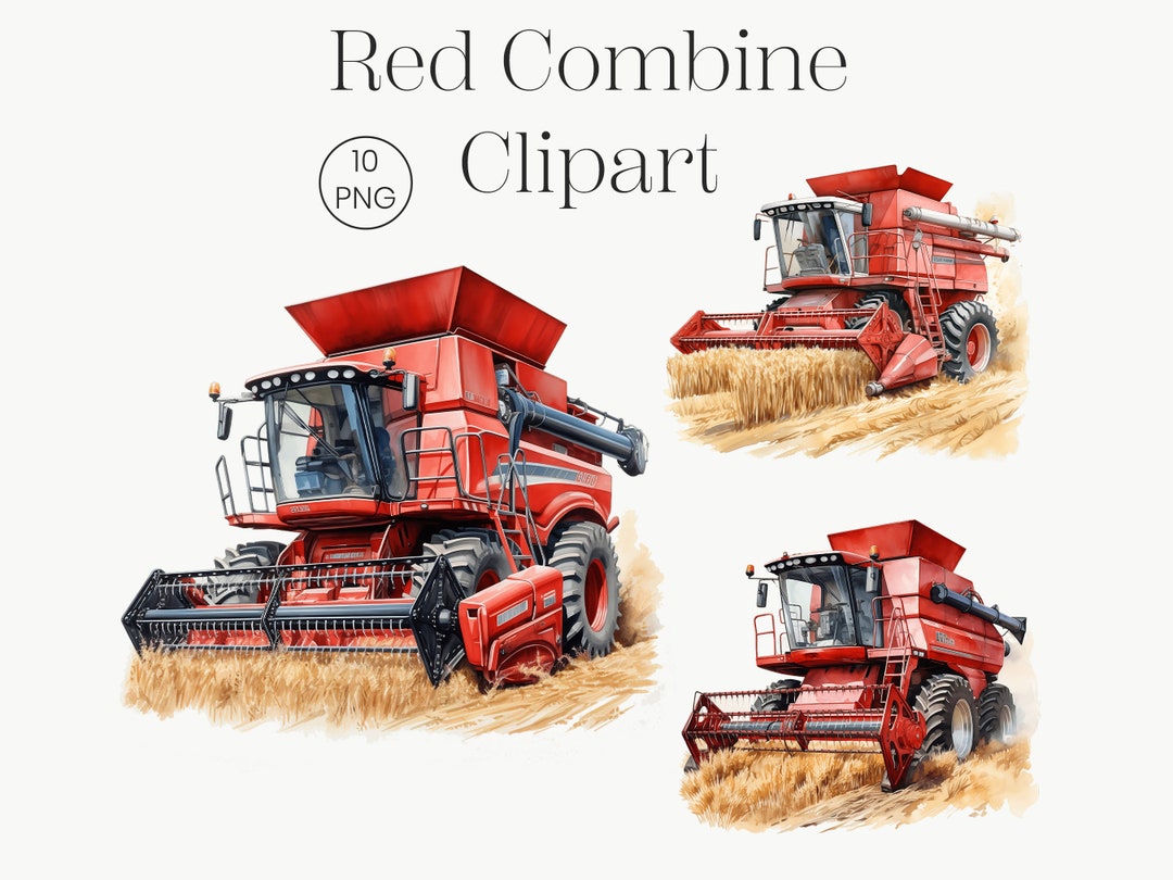 Red Combine Harvester Watercolor, Farming Vehicles Clipart, Harvest ...