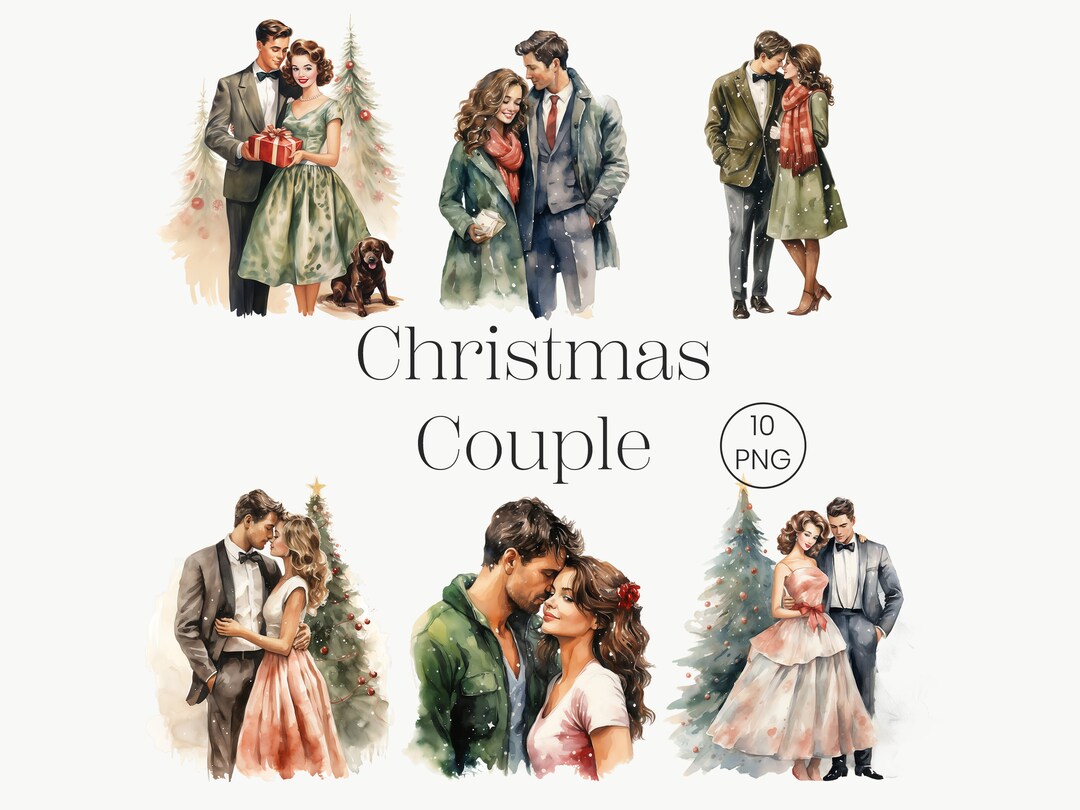 Christmas Couple Watercolor | 10 Transparent PNG | Loving Couple ...